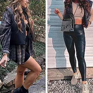 Shiyifa Women's Fashion High Neck Zipper Cropped Puffer Vest Jacket Coat (Black, Large)