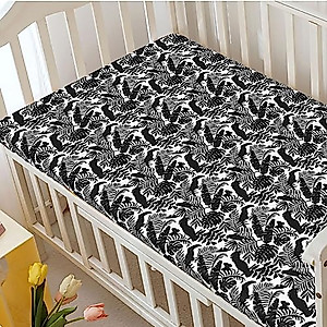 Exotic Themed Fitted Crib Sheet,Standard Crib Mattress Fitted Sheet Toddler Bed Mattress Sheets - Baby Crib Sheets for Girl or Boy,28“ x52“,Charcoal Grey White