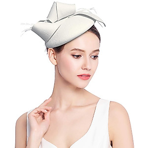 Z&X Wool Felt Fascinator Winter Women Elegant Pillbox Hat Bowknot Kentucky Derby Church Hat Retro Fedoras White