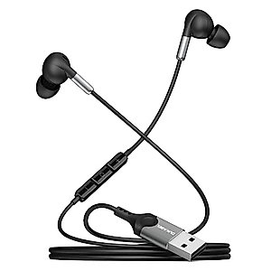 DUKABEL USB PC Earbuds, USB Gaming Earbuds with Mic for PC/PS4/PS5, Black Noise canceling Wired Headphones with Remote for Music, Video Calls, Broadcasting, Work