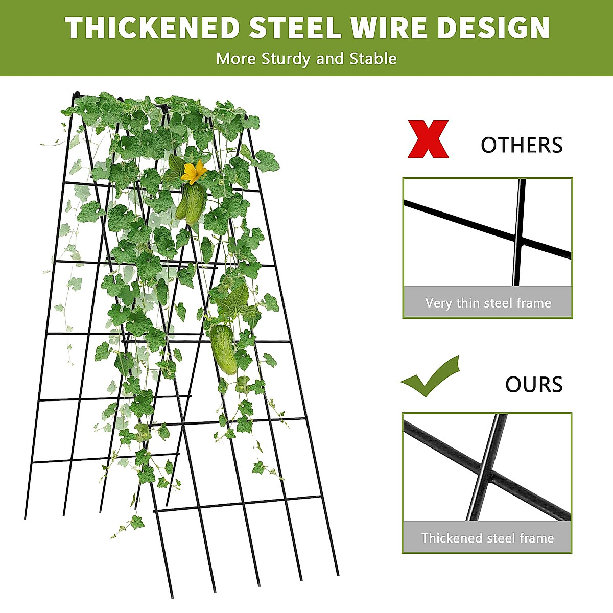 UrGROWA Cucumber Trellis 2 Pack, Foldable A-Frame Garden Trellis for Raised Bed Garden Grow Support with Plant Support Clips, Twist Ties, Plastic Ties, for Cucumber,Tomato, Climbing Plants and Flowers