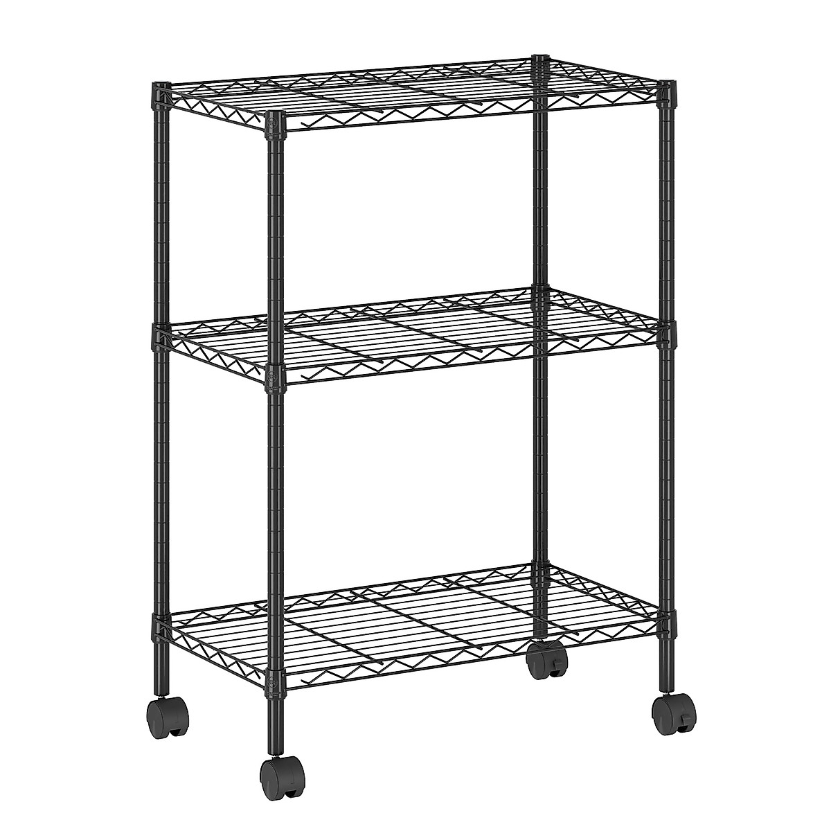Furinno Wayar 3-Tier Metal Storage Shelf Rack Cart with Casters, 23 x 13 x 30, Black