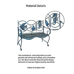 Cape Craftsmen Evergreen Weatherproof Blue Fish Coastal Outdoor Bench | Holds Up to 440 lbs | Furniture for Lawn Garden Patio Porch Park Deck | Coastal Nautical Beach Décor | Steel | Blue