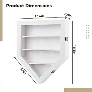TIMCORR Baseball Display Case for 12 Baseballs, Wall Mount, White Wooden Frame with Transparent Acrylic Panel and Dual Metal Locks