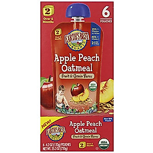 Earth's Best Organic Stage 2, Apple, Peach & Oatmeal, 4.2 Ounce Pouch (Pack of 6)