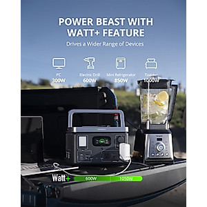 GROWATT Solar Generator VITA 550 Portable Power Station with 200W Solar Panel, UP to 1050W Output, 538Wh LiFePO4 Battery, Fast Solar Charging, Solar Powered Generator for Outdoor Camping/RV/Home Use