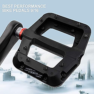 FOOKER MTB Pedals Mountain Bike Pedals 3 Bearing Non-Slip Lightweight Nylon Fiber Bicycle Platform Pedals for BMX MTB 9/16"