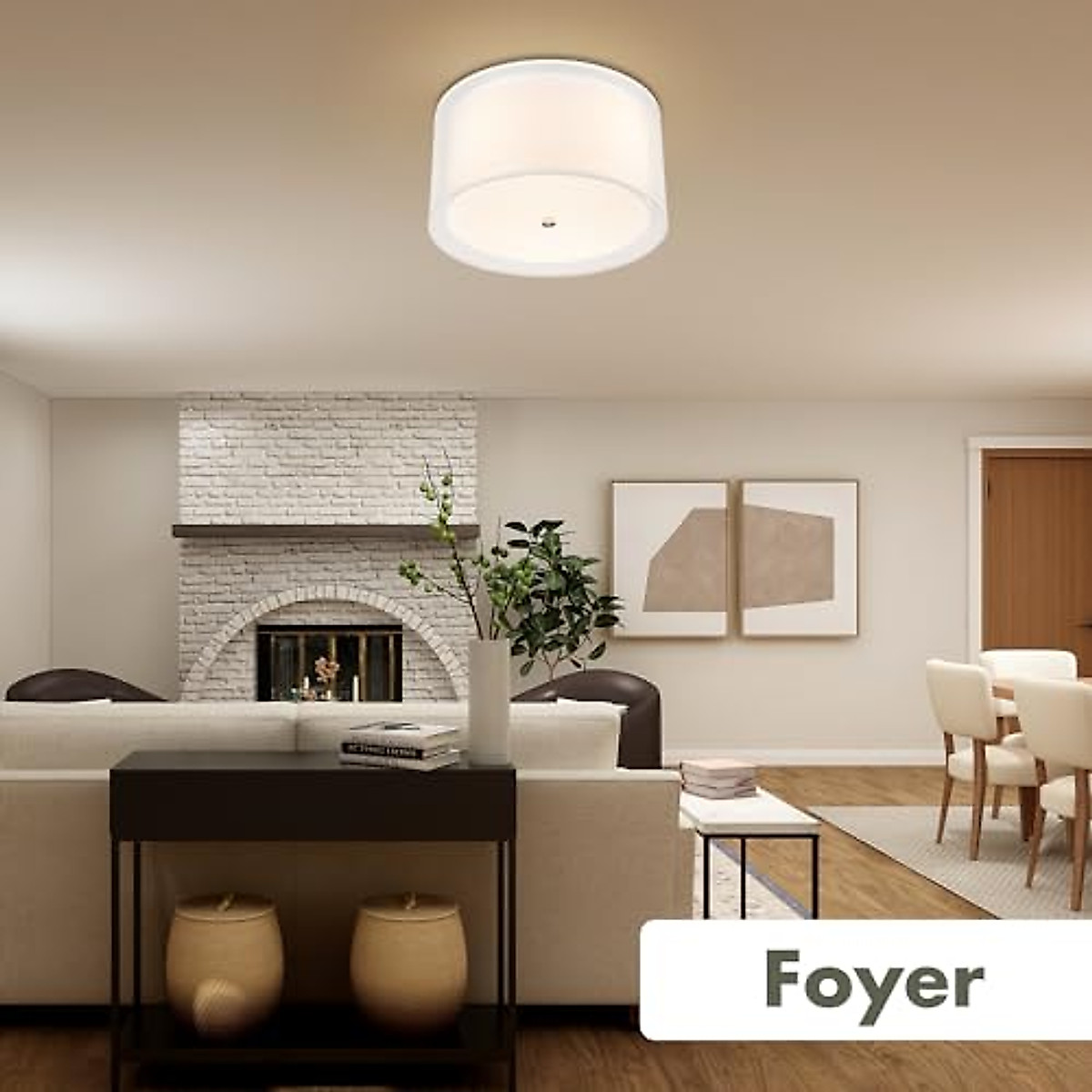 Hamilyeah Modern Drum Ceiling Light Fixture, 12inch Fabric Shade, Flush Mount 2 Bulb, Dimmable, Close to Ceiling, Bathroom Kitchen Bedroom Lighting