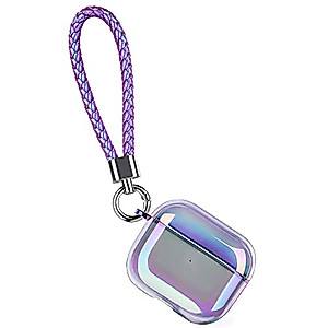 AirPods 3 Case Cover, AIRSPO AirPods 3rd Generation Case Women Clear Lasher Hard PC Protective Case Colorful Skin Compatible with Apple AirPods 3 Case with Keychain (Glittery Purple)