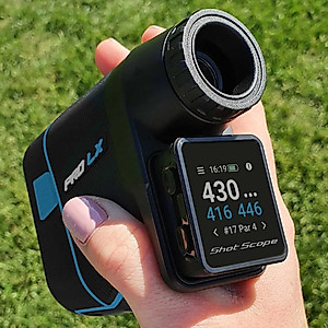Shot Scope PRO LX+ Laser Rangefinder with Shot Tracking (Blue) - F/M/B Green and Hazard Distances - 100+ Statistics Including Strokes Gained - Adaptive Slope Technology - Red and Black Dual Optics