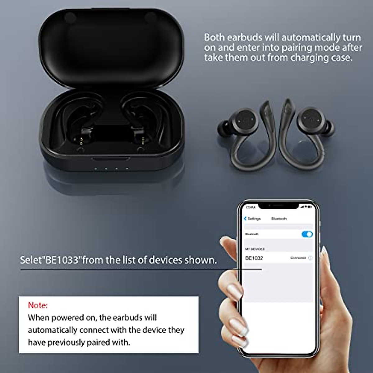 Lopnord Wireless Earbuds, Earbuds Noise Cancelling with Microphone 5.1 Sport Headphones with Charging Case, IPX7 Waterproof Sports True Wireless Earbuds with Ear Hook for Outdoor Running Travel