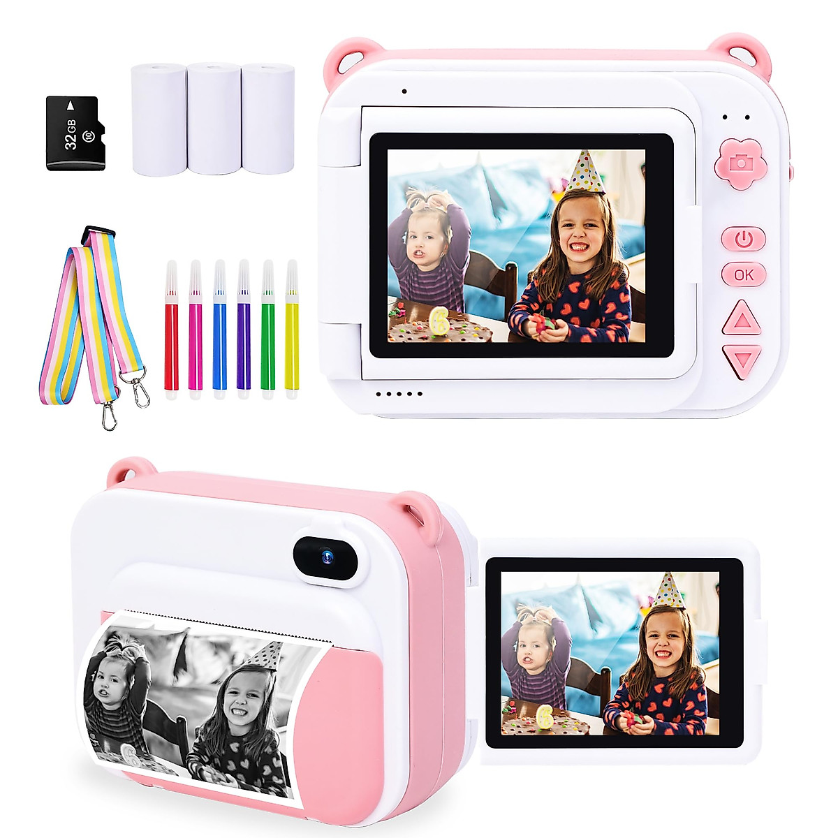 SudnXih Instant Camera for Kids Toys for 5-8 Year Old Girls, Kids Camera Instant Print Birthday Gifts for Girl Age 4 5 6 Selfie Camera with 180 Flip Screen Pink