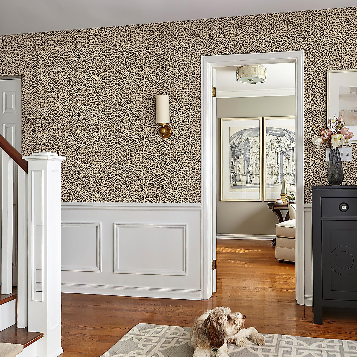 JiffDiff Leopard Print Peel and Stick Wallpaper, Waterproof Removable Self Adhesive Textured Wall Paper, Yellow Unique Funky Cheetah Contact Paper for Bedroom and Bathroom 240"X17.3"(28.8 sq. ft)