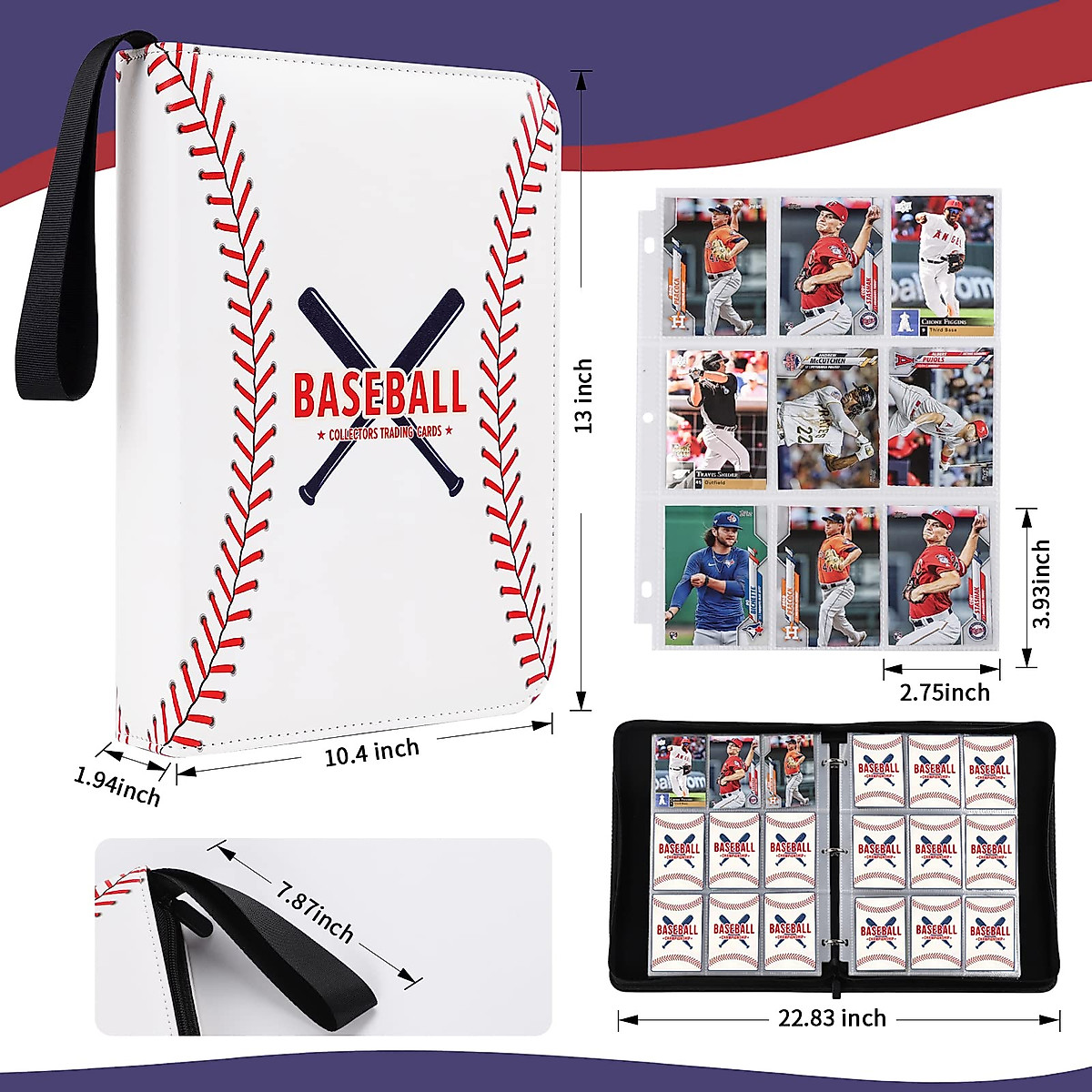 GEAGMAGC Baseball Card Binder with Sleeves 900 Pockets, Gifts for Baseball Card Collectors, Trading Card Holder Compatible with Topps Card, 50 Sleeves Card Album Card Storage Organizer