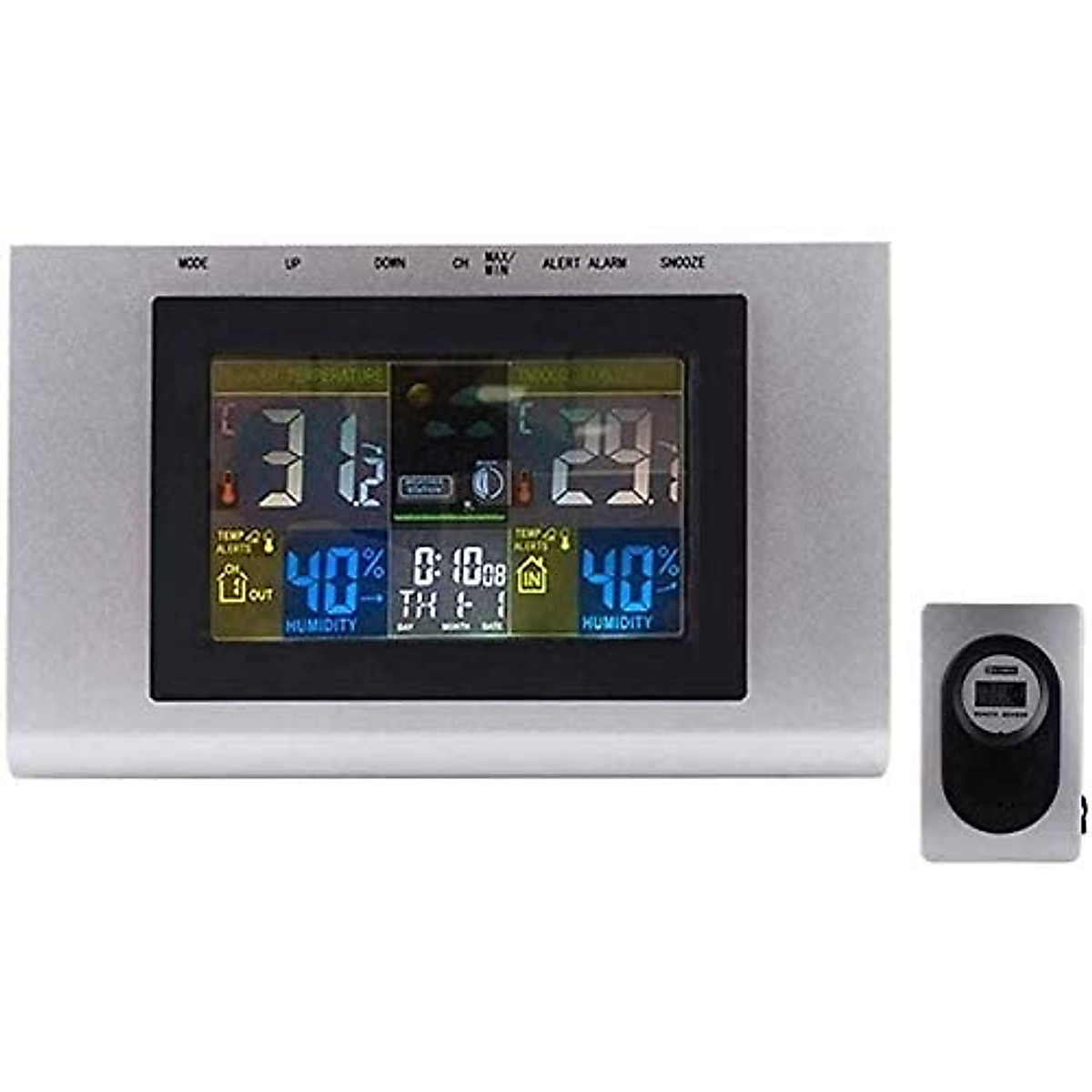 QHYXT Weather Stations Wireless Indoor Outdoor Thermometer Hygrometer, with Color Screen, Alarm Clock,Humidity Weather Forecaster with Remote Senso