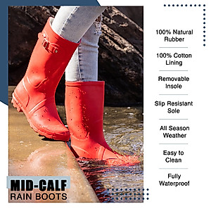 NORTY Women's Hurricane Rain Boots - Mid-Calf Length - Glossy Matte Waterproof Rubber Shoes - Matte Navy Size 9