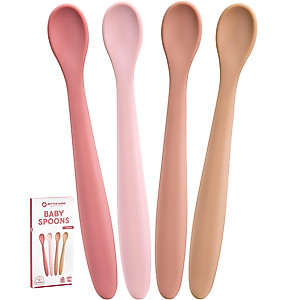 Best Soft Silicone Baby Spoons Dishwasher-Safe Silicone Bendable Baby Feeding Spoon Infant First Stage Silicone Training Spoon, Assorted Colors (Multicolored Matte) (Soft Colors)