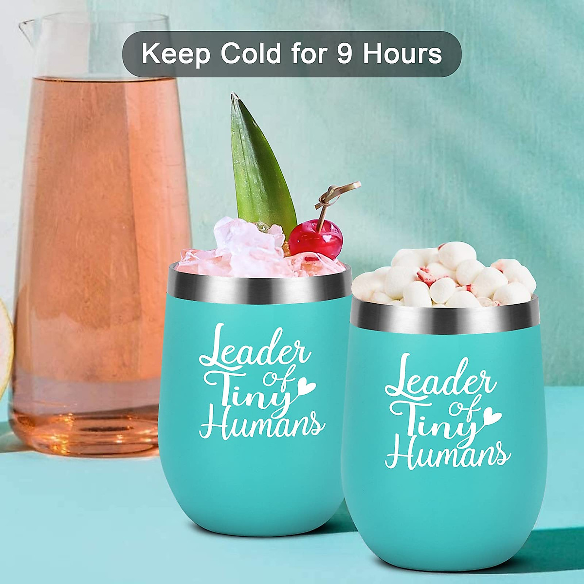 Teacher Appreciation Gifts for Women, Leader of Tiny Humans Stainless Steel Insulated Wine Tumbler with Lid, Christmas Birthday Teacher’s Day Thank You Gifts for Teacher Professor (12 Oz, Mint)
