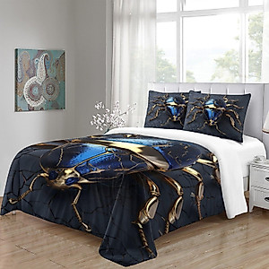 EVMILA Blue Beetle 3D Print Insects Comforter Covers Duvet Cover for Boys Girls Quilt Cover Bedding Set with Zipper Closure with Pillow Cases Soft Microfiber 3 Pieces Twin（173x218cm）