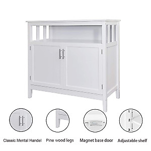 RASOO Buffet Cabinet White Kitchen Sideboard Buffet Storage Server Cupboard Cabinet Console Table with 2 Doors and Adjustable Shelf