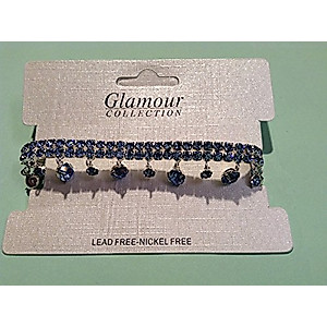 2 Silver plated clear, sapphire & clear,green stones dangling bracelet each $12