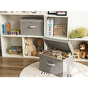 StorageWorks Decorative Storage Boxes, Storage Basket With Lid And Handles, Gray, Large, 2-Pack, 15 ¾" L x 10 ¼" W x 9 ¾" H