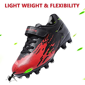 ziitop Kids Soccer Shoes for Boys Girls Youth Football Cleats Outdoor & Indoor Baseball Shoes, Lightweight Breathable Conical Studs, Running & Training for Students (Little Kids/Big Kids) BlackRed