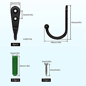 HUGSEE Wall Hooks, 6 Pack Coat Hooks Single Prong Hook Heavy Duty Zinc Alloy Metal Robe Hook for Hanging Coats, Towels, Scarf, Bag, Key, Cap, Cup, Hat, Indoor Outdoor Use