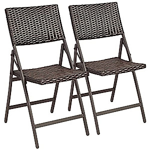 Tangkula 2 Pieces Patio Rattan Folding Dining Chairs, Outdoor Wicker Folding Chairs with Anti-Rust Steel Frame, Portable Patio Furniture Bistro Chairs for Garden, Poolside and Backyard