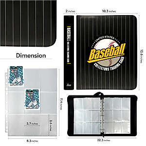 ZINOMAR Baseball Card Binder with Sleeves, 40 Pcs 9-Pocket Pages for 720 trading cards, Portable Card Collector Album Holder Book, Zip Carrying Case Display Storage for TCG - Black