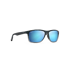 Maui Jim Men's Onshore Polarized Rectangular Sunglasses, Blue Black Stripe Fade/Blue Hawaii, Large
