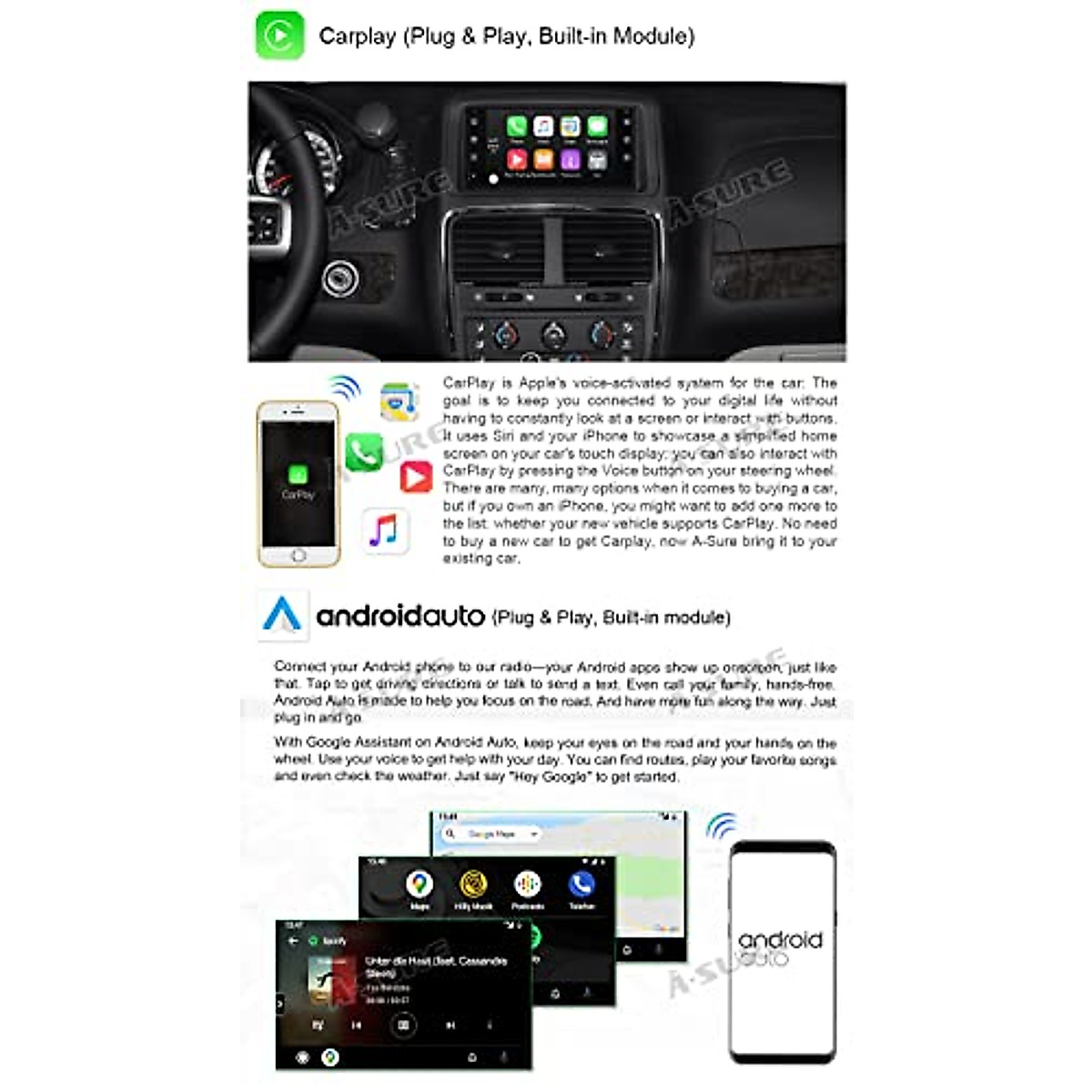 7 inch 8Core 3G+32G Android 12 Wireless Carplay Android Auto Car Stereo Radio for 2006-2010 Grand Cherokee Dodge Ram 1500 Chrysler 300 Sebring Touchscreen In-Dash GPS Navigation Unit with WiFi SWC DSP