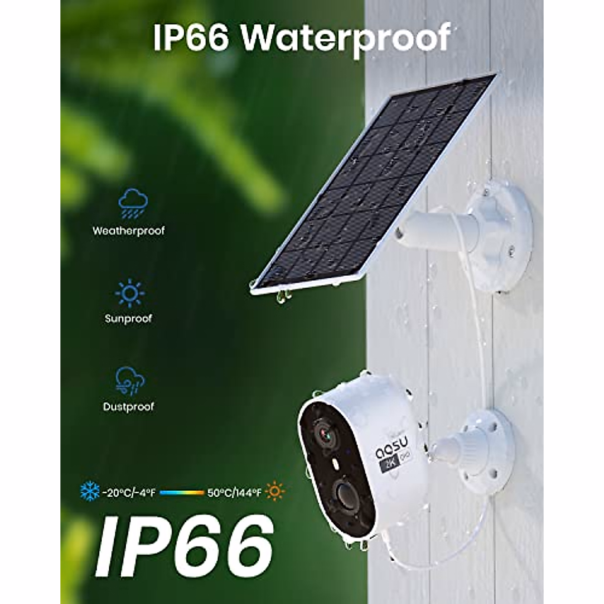 AOSU 2K Solar Security Cameras Wireless Outdoor, Solar Outdoor Camera for Home Security, WiFi Camera with Color Night Vision, PIR Human Detection, 2-Way Talk, IP66 Waterproof, Compatible with Alexa