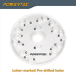 POWERTEC 71369 Dia 6-1/2" Universal Clear Acrylic Base Plate w/Centering Pin, Screws and Letter-Marked Holes, Fits Porter Cable, Bosch, Craftsman, Dewalt, Hitachi, Makita, Milwaukee, Ryobi