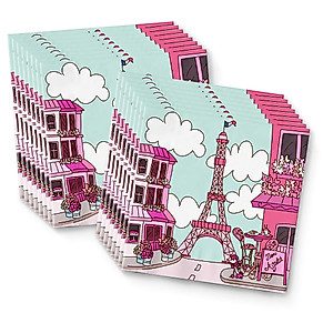 Pink Paris Birthday Party Supplies Set Plates Napkins Cups Tableware Kit for 16