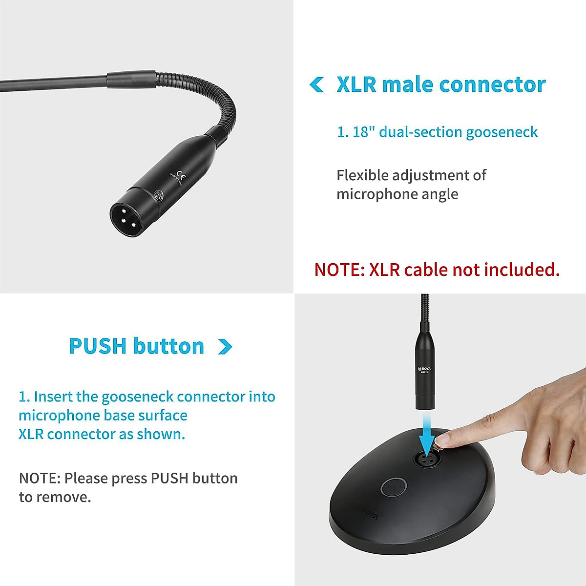 BOYA Desktop Gooseneck Condenser Microphone 18" Podium Microphones with Base LED Indicator XLR Mic for Meetings Video Conferences Streaming Lectures BY-GM18CB