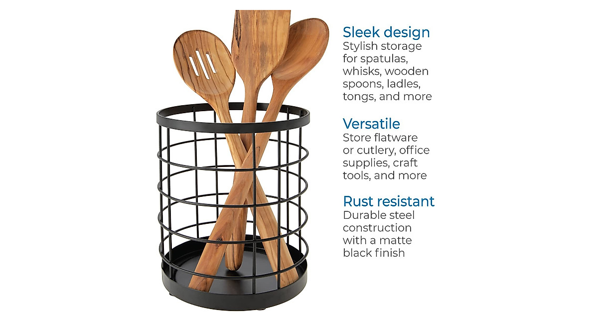iDesign Wire Utensil Holder - Matte Black Kitchen Organizer