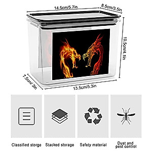 Two Dragon Heads in Fire Storage Box Plastic Food Organizer Container Canisters with Lid for Kitchen