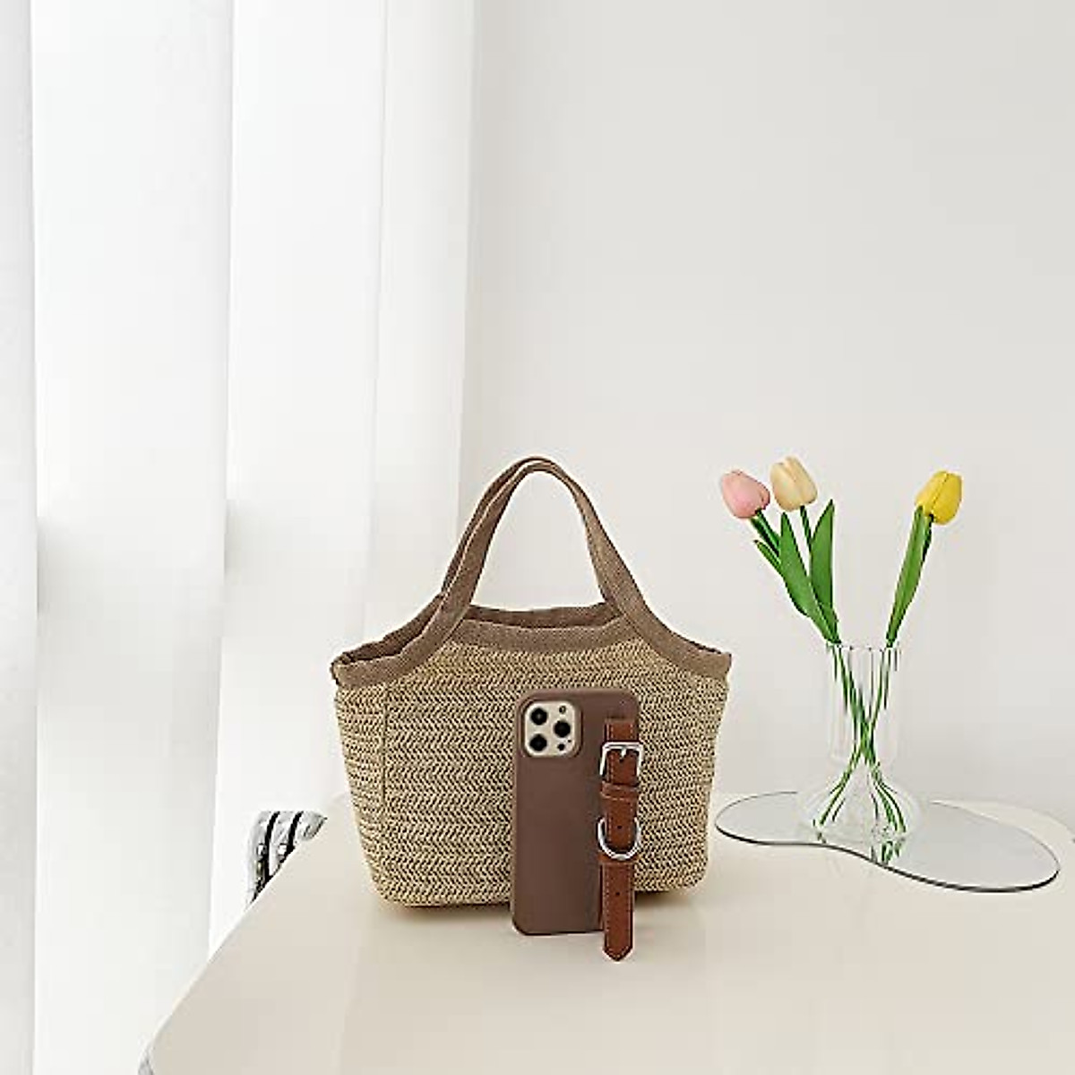 Aktudy Summer Women Woven Straw Handbag Vacation Travel Handle Tote Purses Boho Beach Holiday Fashion Female Shoulder Bag