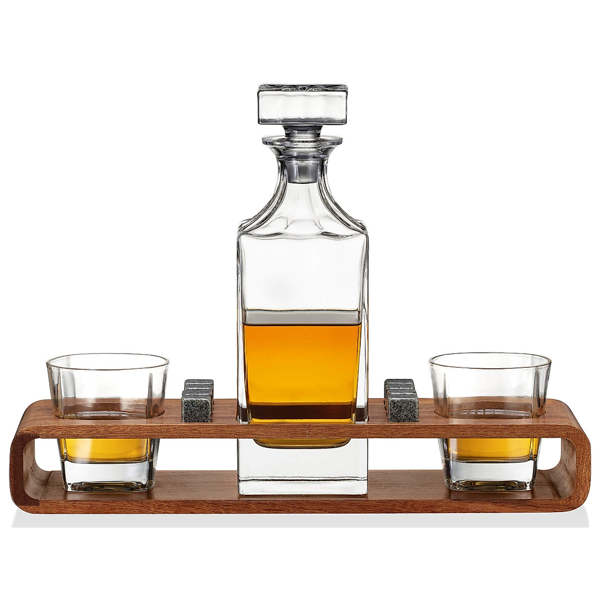 ROCKSLY Whiskey Stones Gift Set for Men | Whiskey Decanter Set With Wood Stand | Bourbon Decanter with Scotch Glasses, 8 Granite Whiskey Stones| Ideal For Whiskey Lovers | Gift Set For Dad, Boyfriend