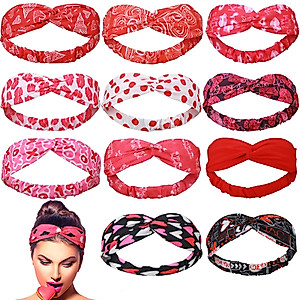 Jutom 12 Pieces Valentine's Day Headbands for Women Elastic St. Patrick's Day Non Slip Hair Accessories Bulk(Romantic Pattern)