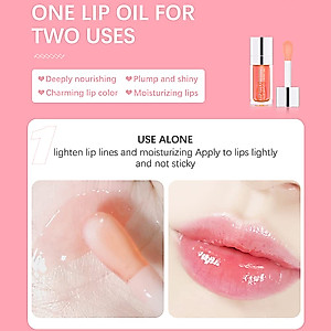3Pcs Plumping Lip Oil, Hydrating Lip Gloss Tinted Lip Balm Lip Care Transparent Toot Lip Oil, Long Lasting Nourishing Lip Glow Oil Non-sticky Glitter Shine Primer Lip Tint (Pink+Rosewood +Cherry Red)