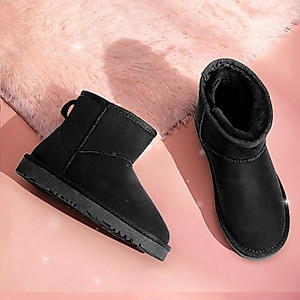 DREAM PAIRS Girls Boys Boots Kids Winter Ankle Faux Fur Lined Snow Shoes FuzzyClassic Kid's Low Boot for Toddler/Little Kid/Big Kid,Size 2 Little Kid,All Black,KSB214-1