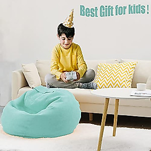YWhalep Stuffed Animal Storage Bean Bag Chair Cover for Kids Girls Toddler, Extra Large Toy Storage Organizer Beanbag Chair Without Filling for Boys Children Room, Ice Blue 32"