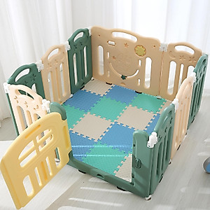 Coolcandy Foam Play Mat(16 Pcs/Set), Multi-Colored Play Mat for Baby, EVA Non-Toxic Interlocking Foam Puzzle Floor Mats, 0.4" Thick Square Kids Playmat for 47 * 47" Playpen(White/Green/Blue)