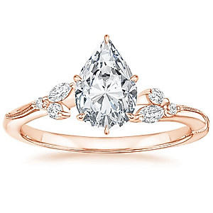 ERAA Jewel 2 CT Pear Colorless Moissanite Engagement Ring, Wedding Bridal Ring Set, Eternity Silver Solid 10K 14K 18K Gold Diamond Solitaire Prong Set Anniversary Promises Gift for Her (6)