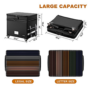 DocSafe File Box with Lock, Multi-Layer Fireproof Document Box with Wheels,Collapsible Rolling File Storage Organizer Box with Pockets,Large Portable Home Office Filing Cabinet for Hanging Folders