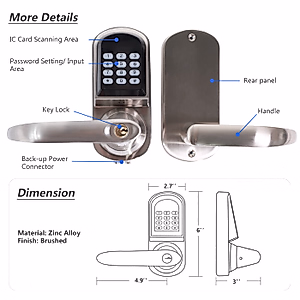Keypad Door Lock with Left Handle, Auto-Lock Door Locks with Keypads & FOB Cards, Keyless Entry Door Lock with Handle，Electronic Door Lock, Digital Door Lock for Front Door
