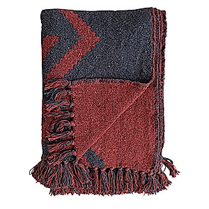Creative Co-Op Recycled Cotton Blend Geometric Design and Fringe, Multicolor Throw Blanket, Multi