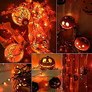 iBaycon Solar Christmas Lights Outdoor, 200 LED 72ft Orange Solar Lights, 8 Modes Waterproof Christmas Solar String Lights for Halloween Garden, Patio, Fence(Orange)